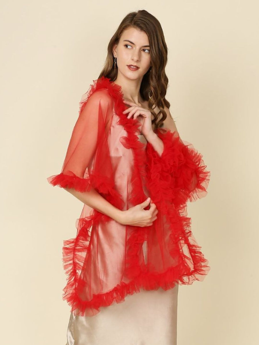 Red Net Ruffle Scarf/ Stole – Dupatta Bazaar