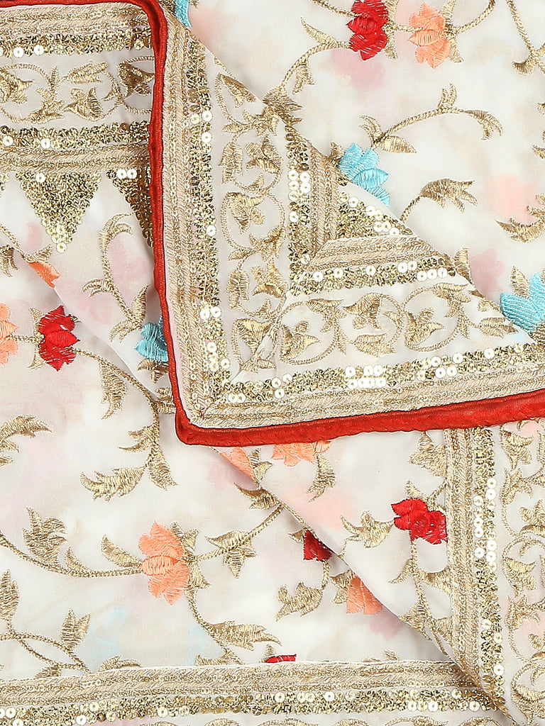 Men's Embroidered White & Multi Dupatta for Kurta/Sherwani/Achkan ...