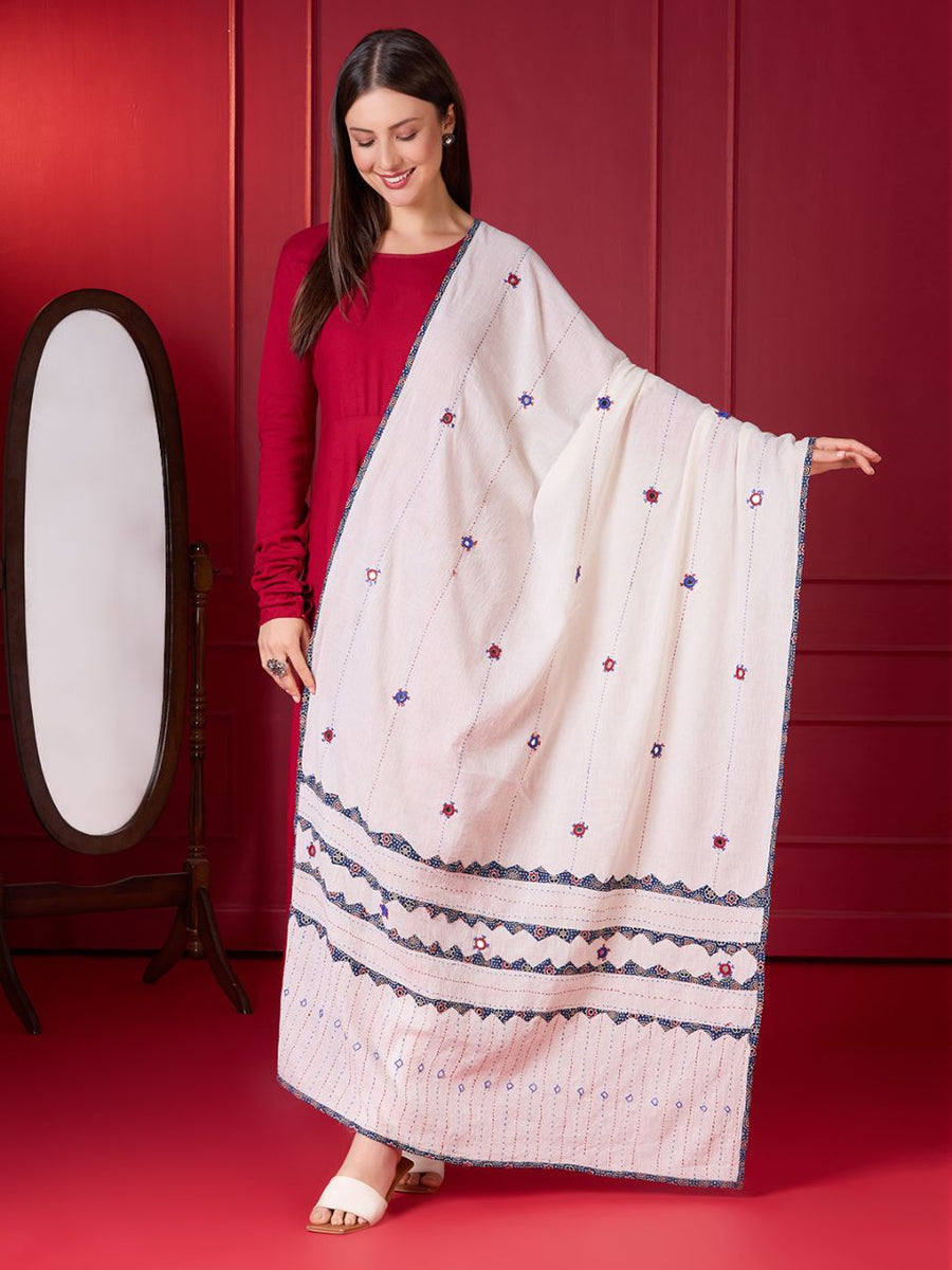 White Applique & Mirror Work Pure Cotton Dupatta – Dupatta Bazaar