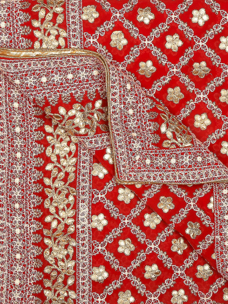 Red Georgette Lucknowi Work dupatta with Gotta Patti Work – Dupatta Bazaar