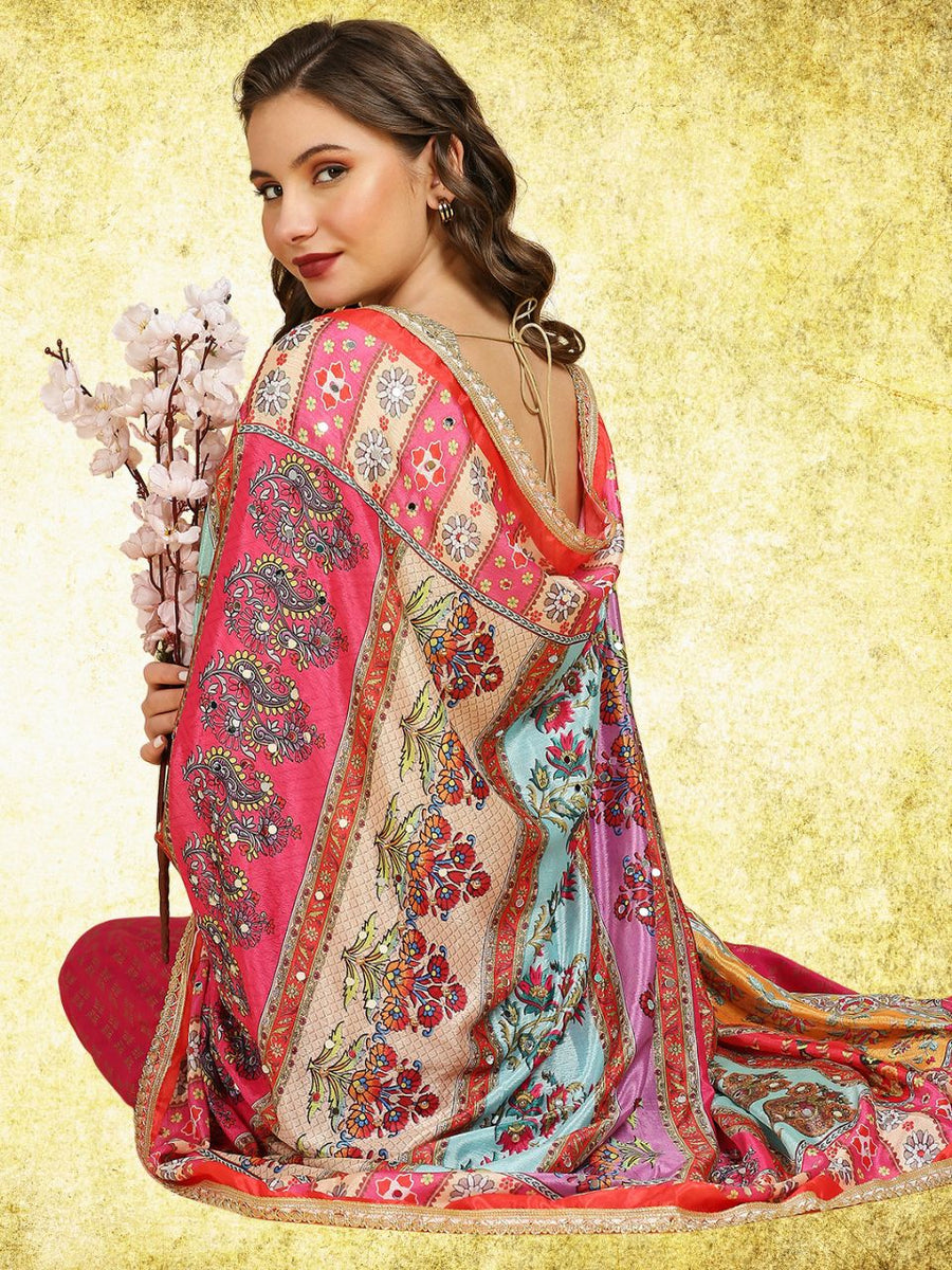 Digitally Printed Multicoloured Pakistani Chinnon Dupatta with Mirror ...