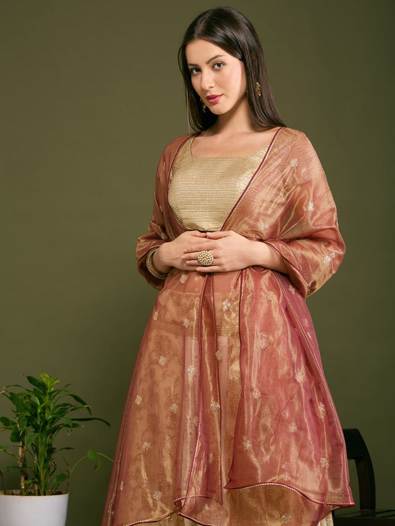 Copper Sequinned Shimmer Tissue Silk Dupatta – Dupatta Bazaar