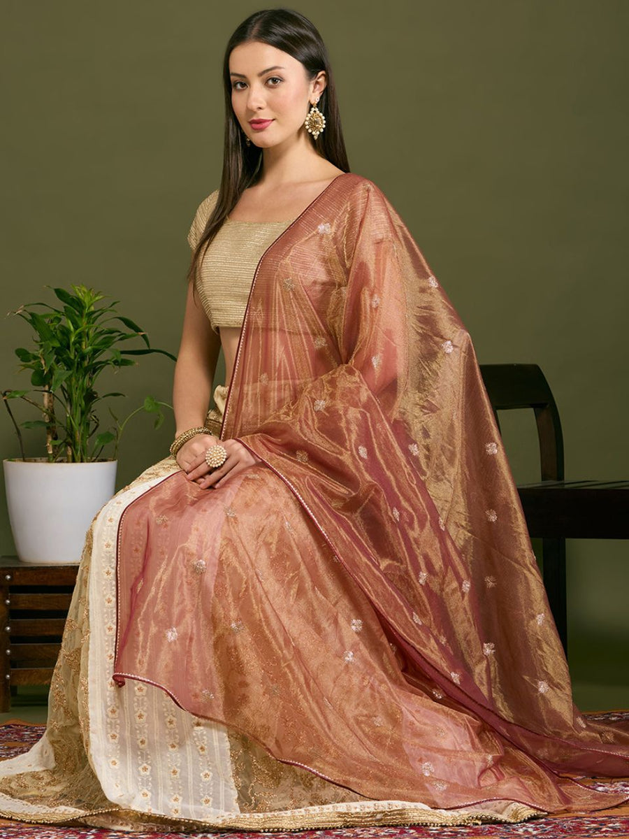 Copper Sequinned Shimmer Tissue Silk Dupatta – Dupatta Bazaar