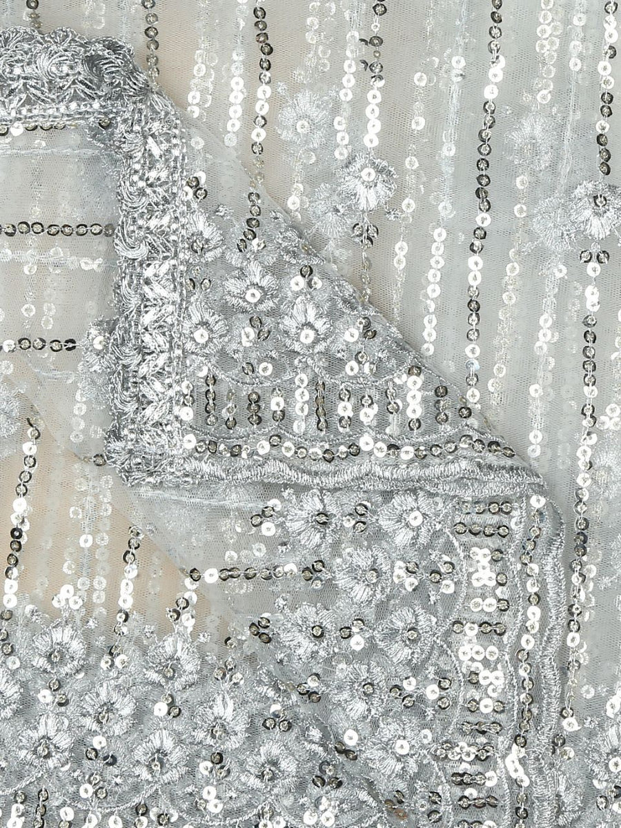 Men's Net Embroidered & Sequinned Silver Dupatta – Dupatta Bazaar