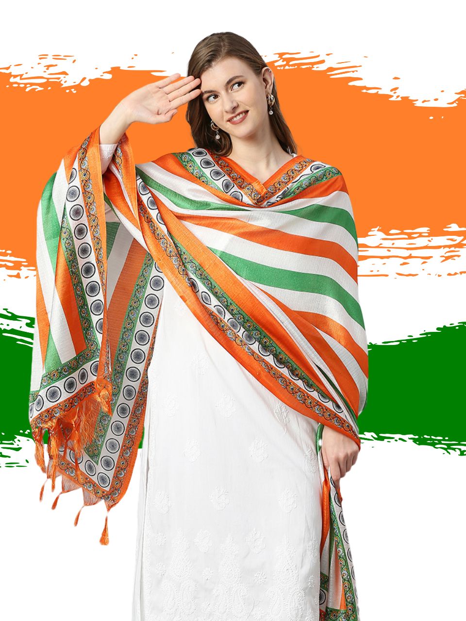 Tri Colour/Tiranga Chiffon Dupatta with Embroidery Dupatta Bazaar