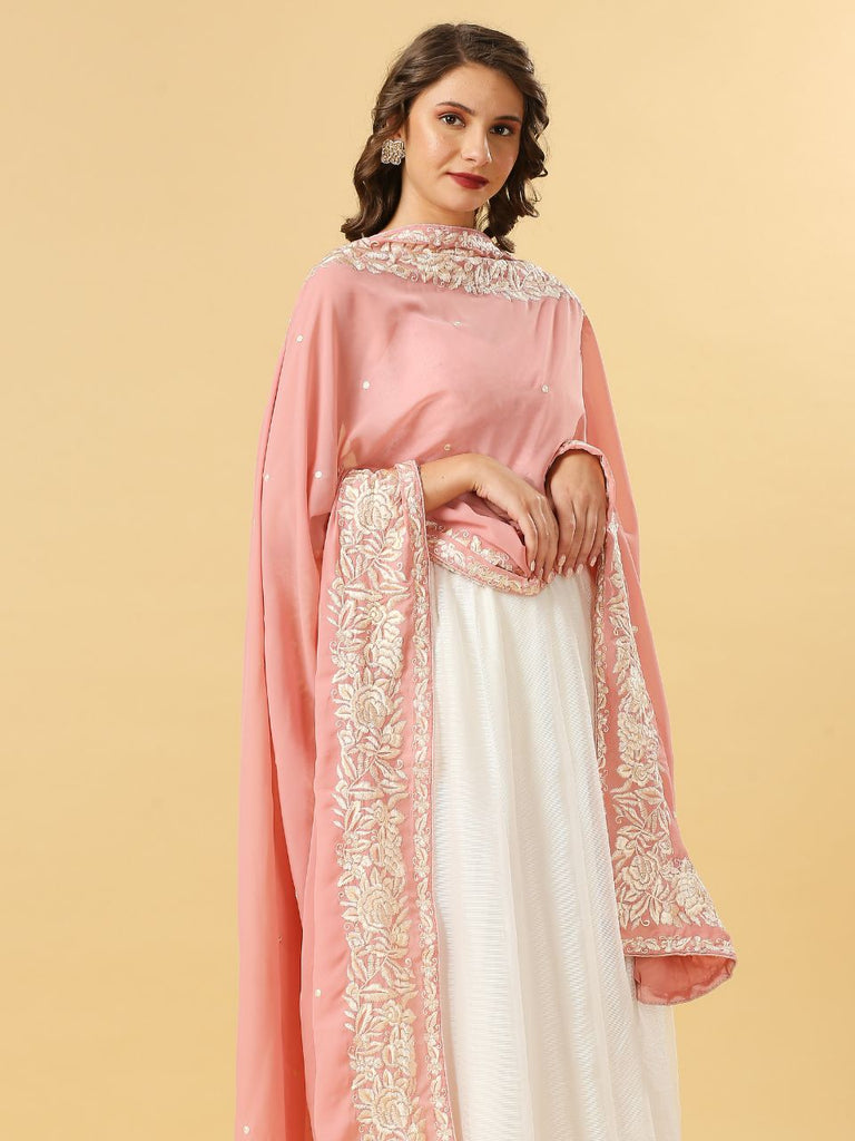 Blush Pink Parsi Gara Thread Work Embroidered Georgette Dupatta ...