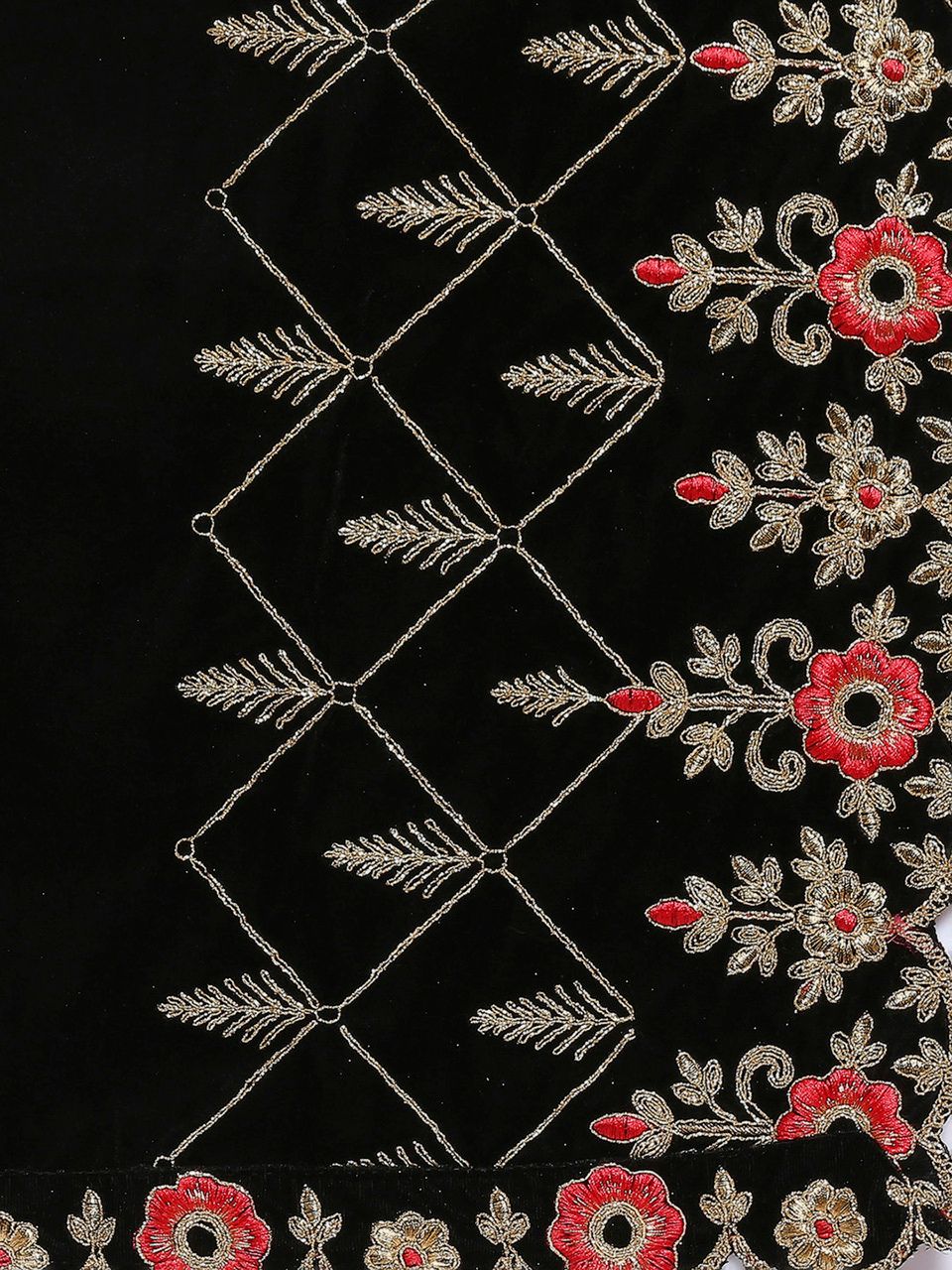 Maroon Velvet Dupatta with Mustard Embroidery & Cutwork Embroidery ...