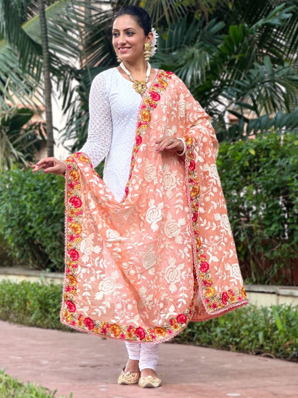 Heavily Floral Embroidered Georgette Dupatta – Dupatta Bazaar
