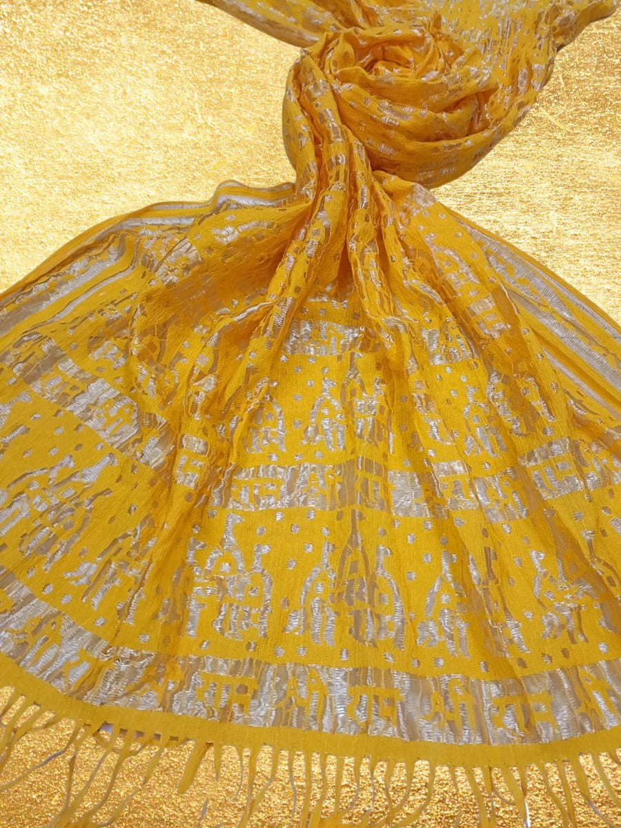 Shri Ram Dupattas in Knitted Lace Net Fabric for Maha Kumbh – Dupatta ...