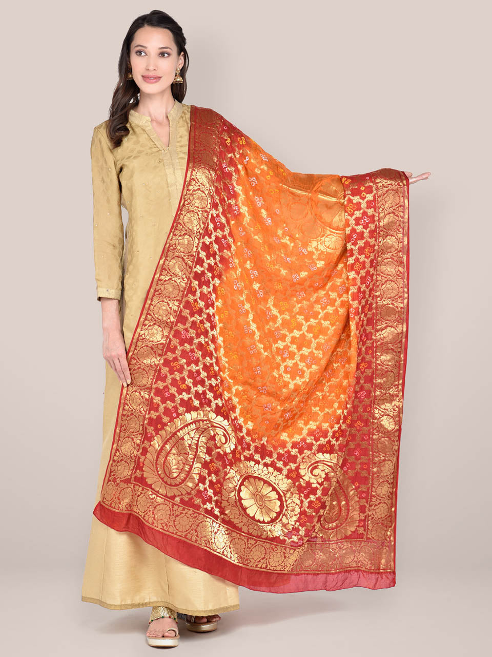 Red, Orange Bandhej Dupatta, largest collection of dupattas, silk ...