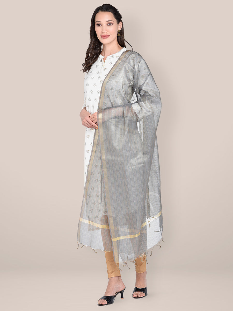 Blended Silk Dupatta in Silver Grey Dupatta Bazaar