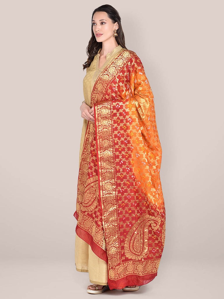 Red, Orange Bandhej Dupatta, largest collection of dupattas, silk ...