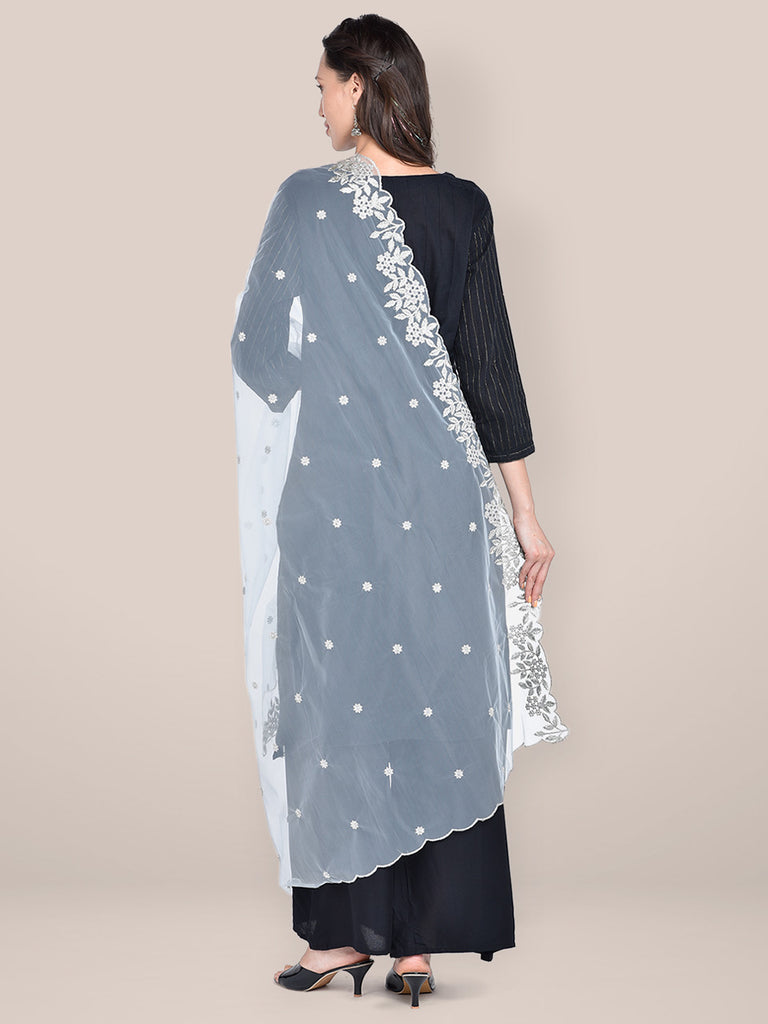 Silver Dupatta with Cutwork Embroidery, zardosi duptta, cutwork dupatta ...