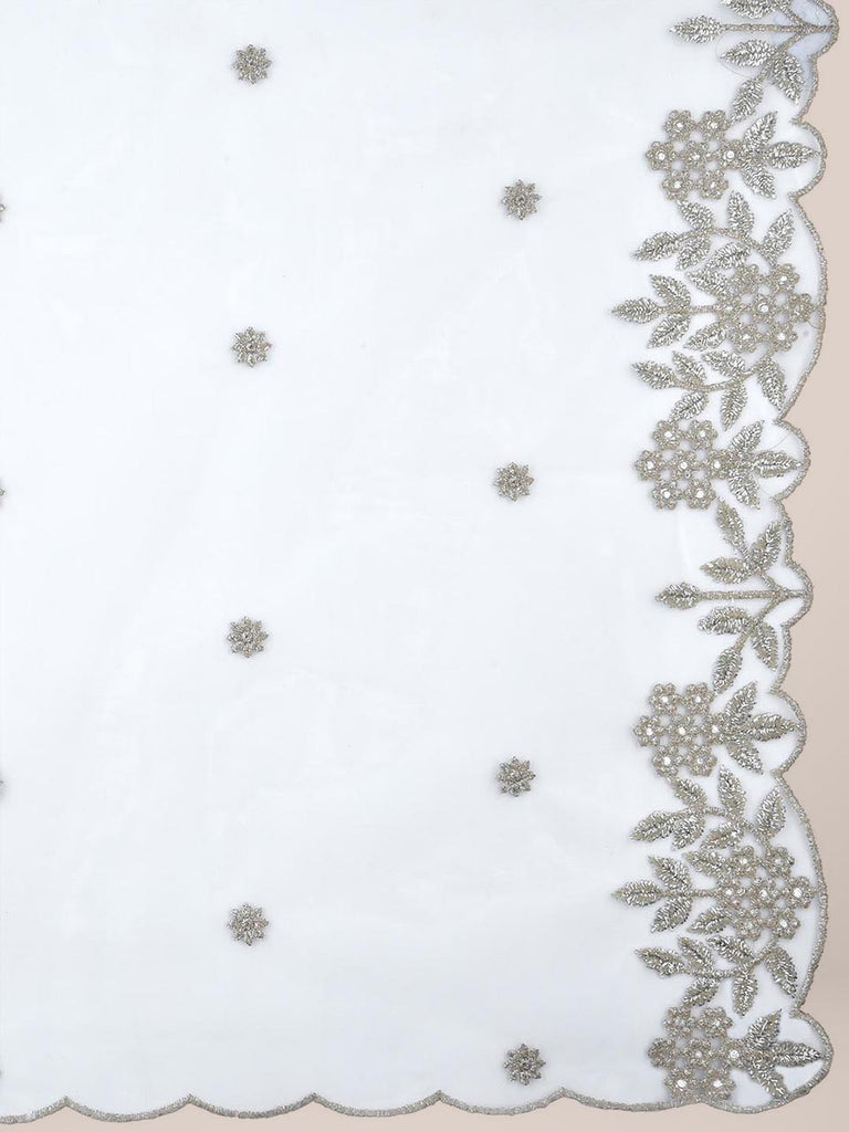 Silver Dupatta with Cutwork Embroidery, zardosi duptta, cutwork dupatta ...