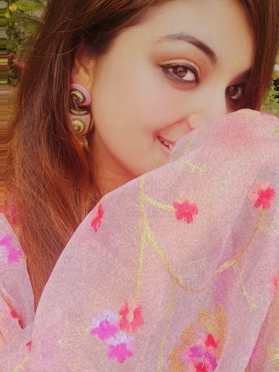 Pink Organza Dupatta, floral Embroidery dupatta, baby pink organza ...