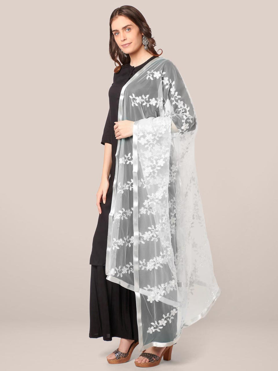 Embroidered dupatta, Silver Net Dupatta, silver chunni, dupatta for ...