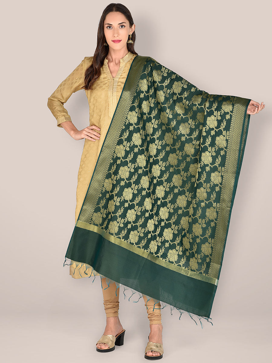 green dupatta, green silk dupatta, Banarasi green, Silk Dupatta ...