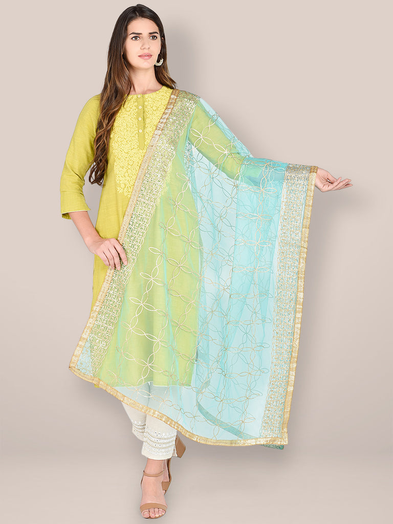 Dupatta Bazaar, Woman, Sea Green Net Dupatta, Gotta Patti Work dupatta