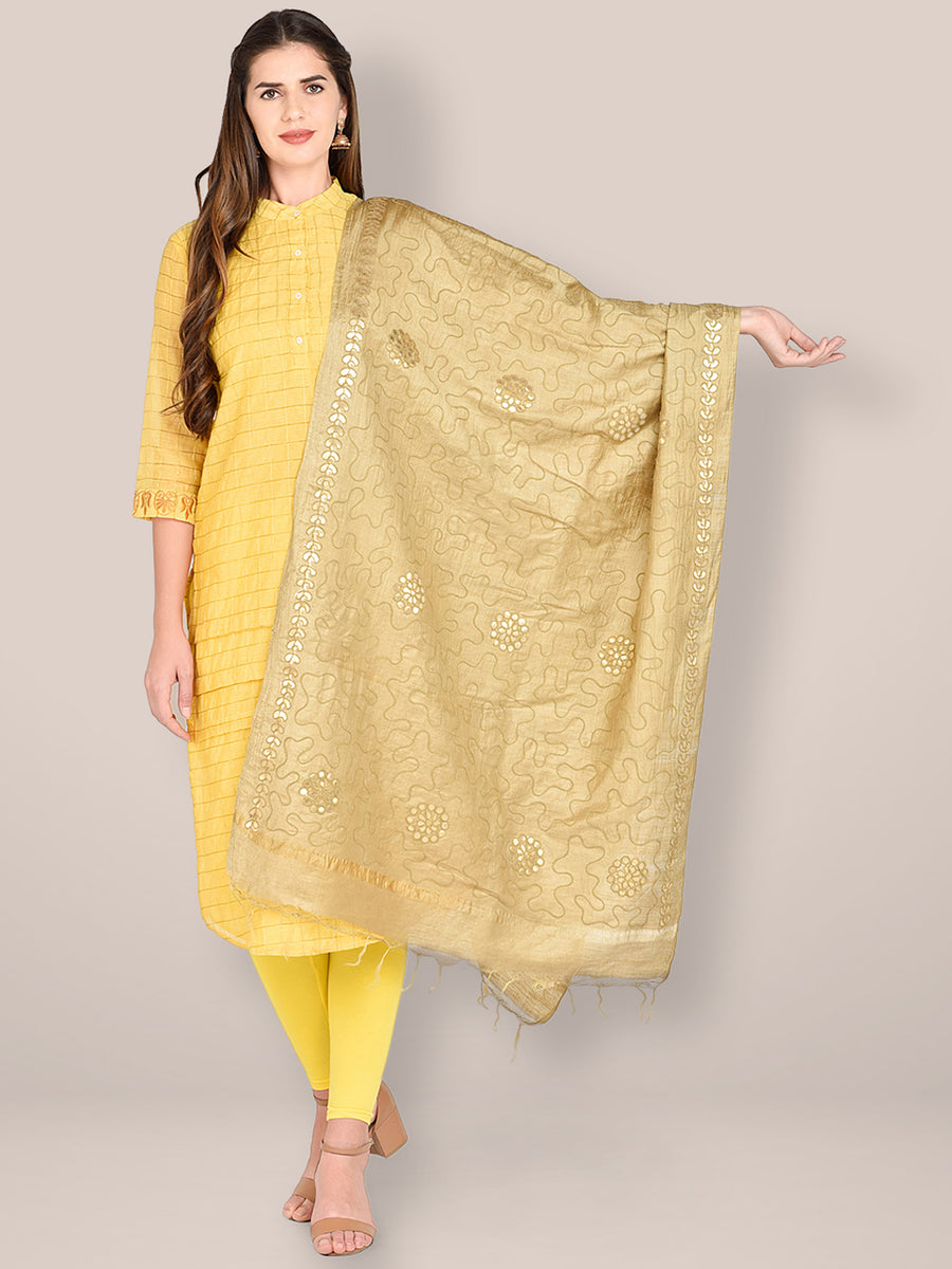 Embroidered Gold Blended Silk Dupatta , gold dupatta, silk dupatta ...