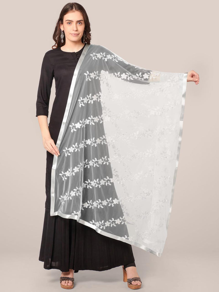 Embroidered dupatta, Silver Net Dupatta, silver chunni, dupatta for ...