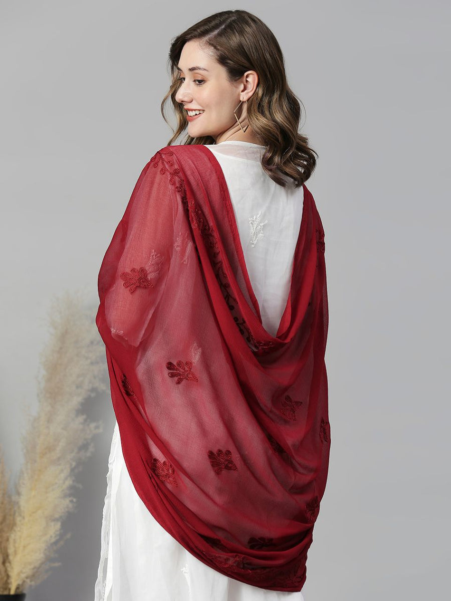 Black chiffon dupatta white embroidery Dupatta Bazaar