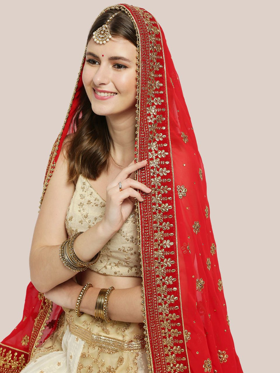 Embroidered Red Bridal & Wedding Wear Georgette Dupatta – Dupatta Bazaar