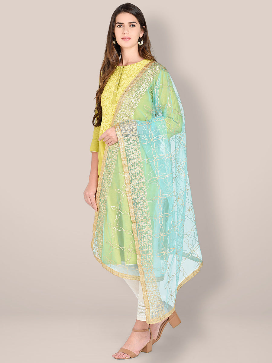 Dupatta Bazaar, Woman, Sea Green Net Dupatta, Gotta Patti Work dupatta