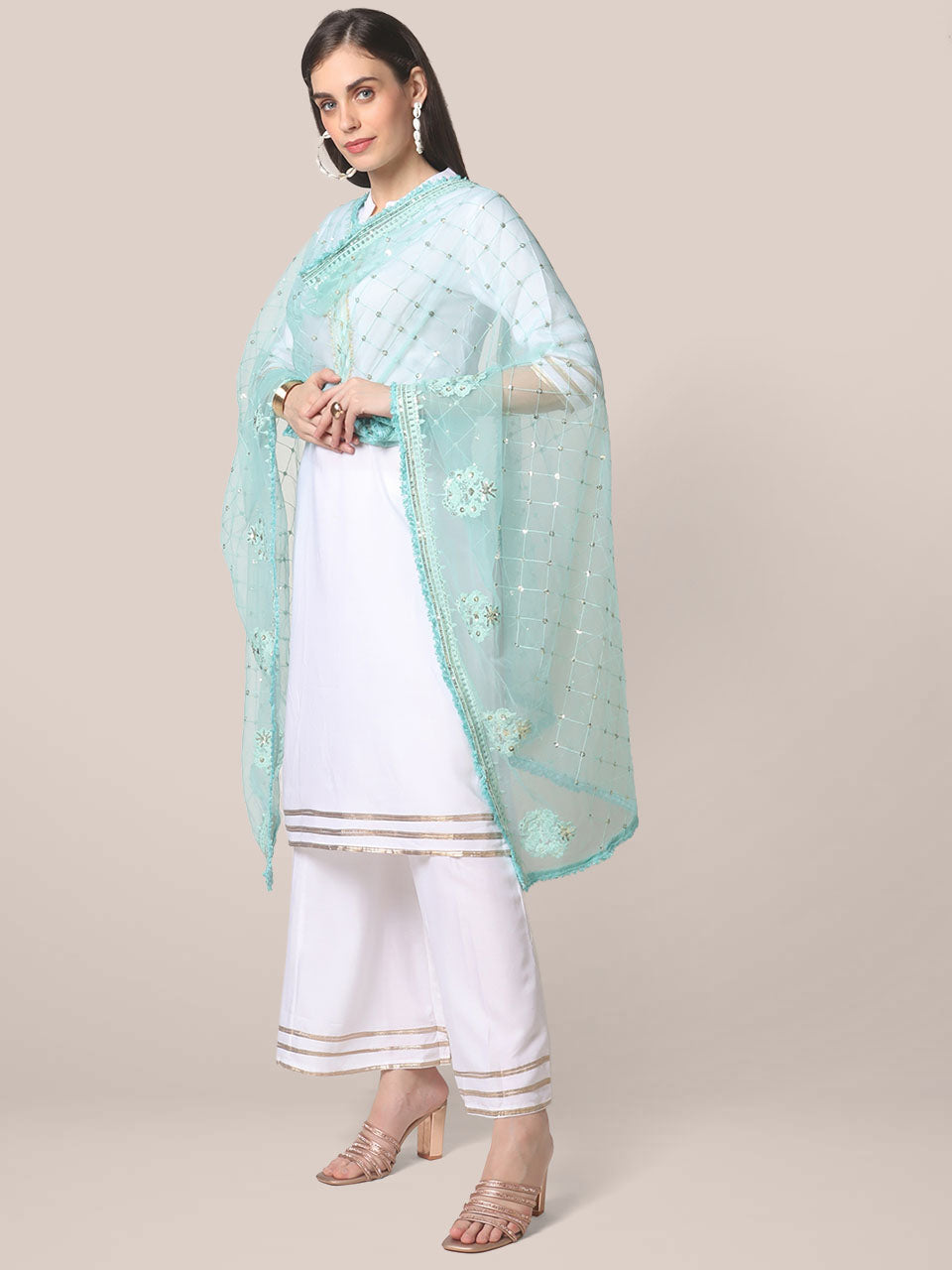 Net Dupatta With Embroidery and Sequence Dupatta Bazaar