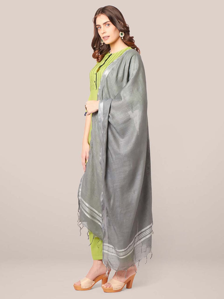 Plain Linen Multipurpose Grey Dupatta Dupatta Bazaar