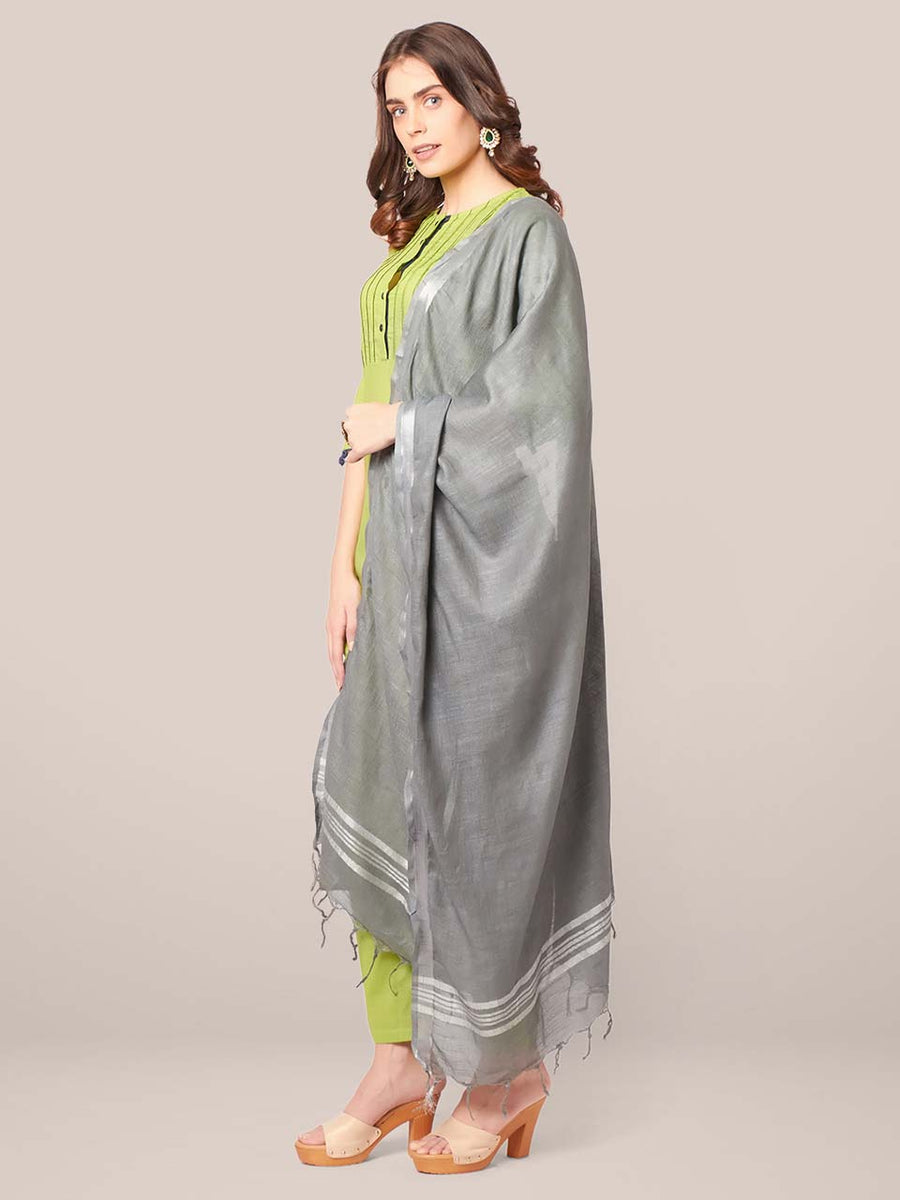 Plain Linen Multipurpose Grey Dupatta Dupatta Bazaar