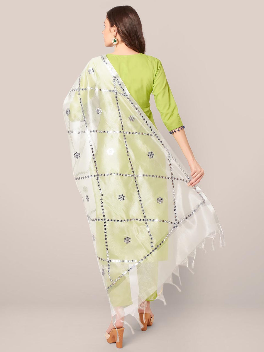 Silver dupatta, Tissue Silk Dupatta Mirror Work Dupatta, Dupatta for ...