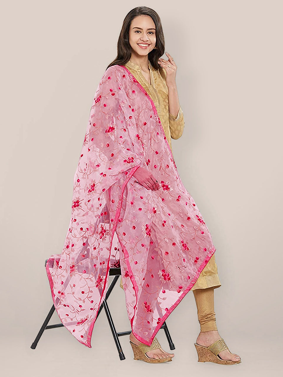 Pink Organza Dupatta, floral Embroidery dupatta, baby pink organza ...