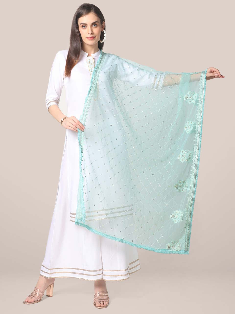 Net Dupatta With Embroidery and Sequence Dupatta Bazaar
