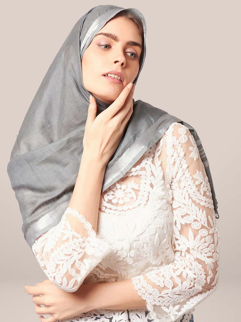 Plain Linen Multipurpose Grey Dupatta Dupatta Bazaar