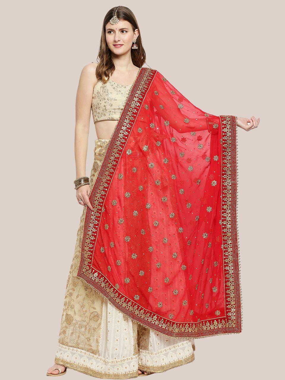 Embroidered Red Bridal & Wedding Wear Georgette Dupatta – Dupatta Bazaar