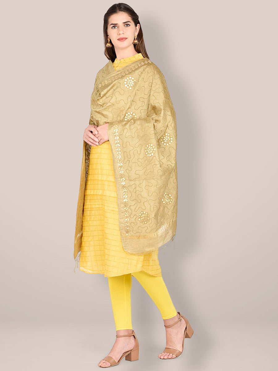 Embroidered Gold Blended Silk Dupatta , gold dupatta, silk dupatta ...