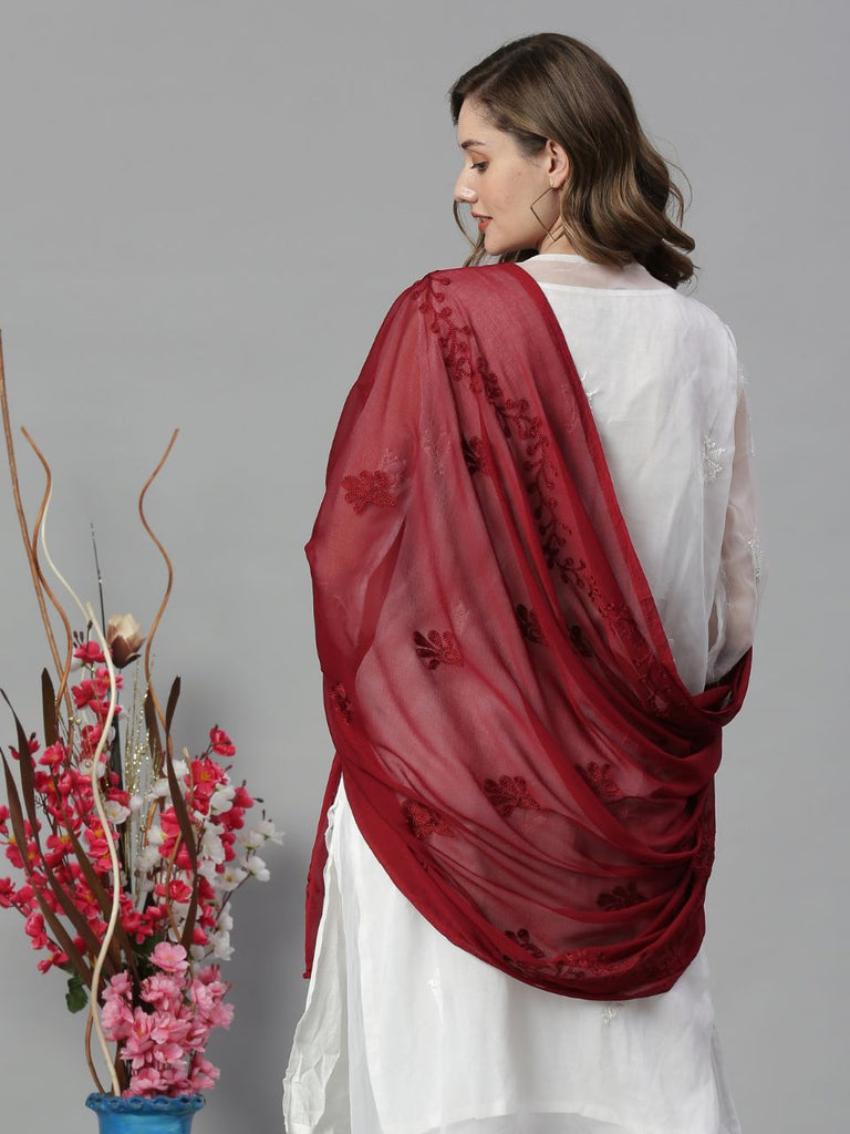 Black chiffon dupatta white embroidery Dupatta Bazaar