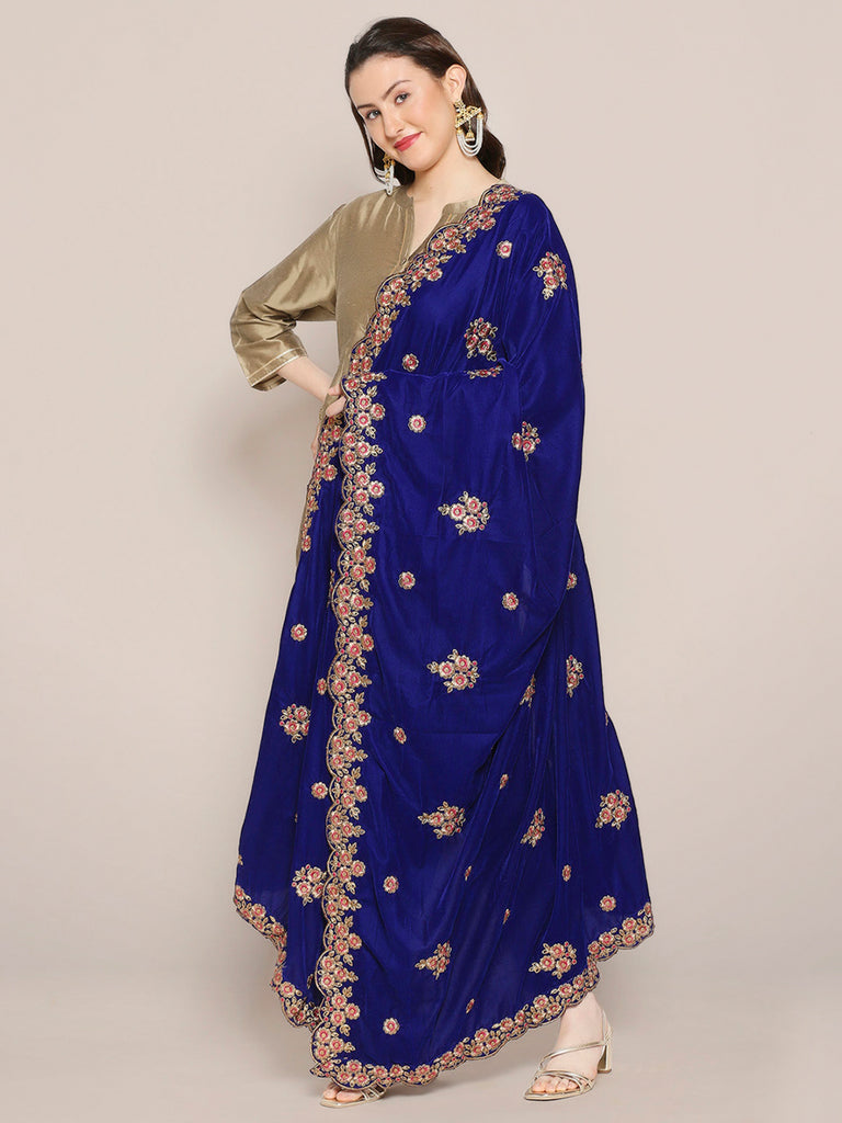 Velvet Dupatta with Gold Embroidery & Cutwork Border Dupatta Bazaar