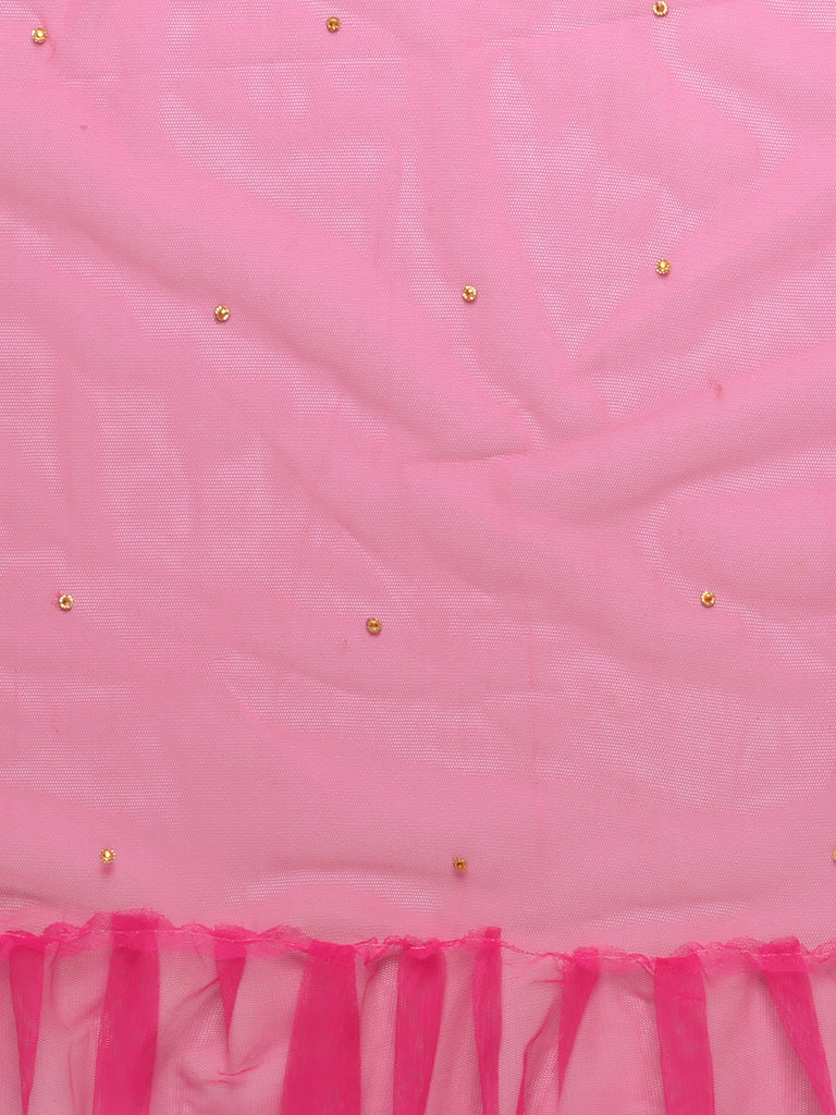 Embellished Pink Net Dupatta with Ruffles Dupatta Bazaar