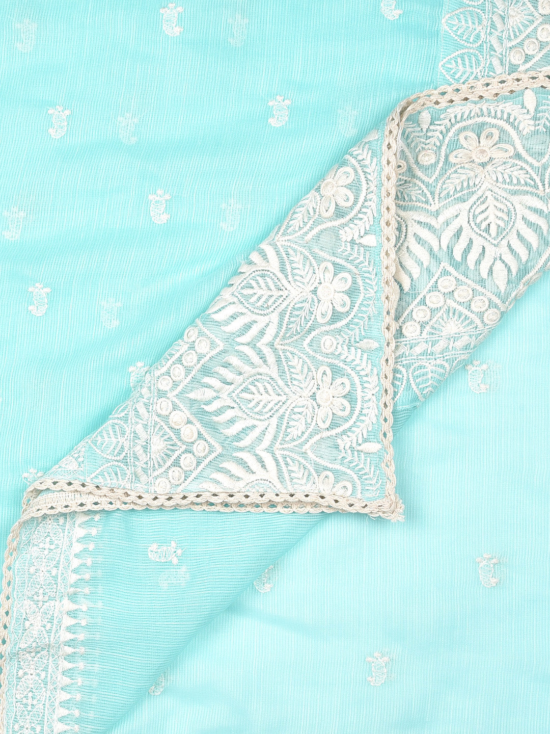 Embroidered Light Blue Super Net Dupatta. Dupatta Bazaar