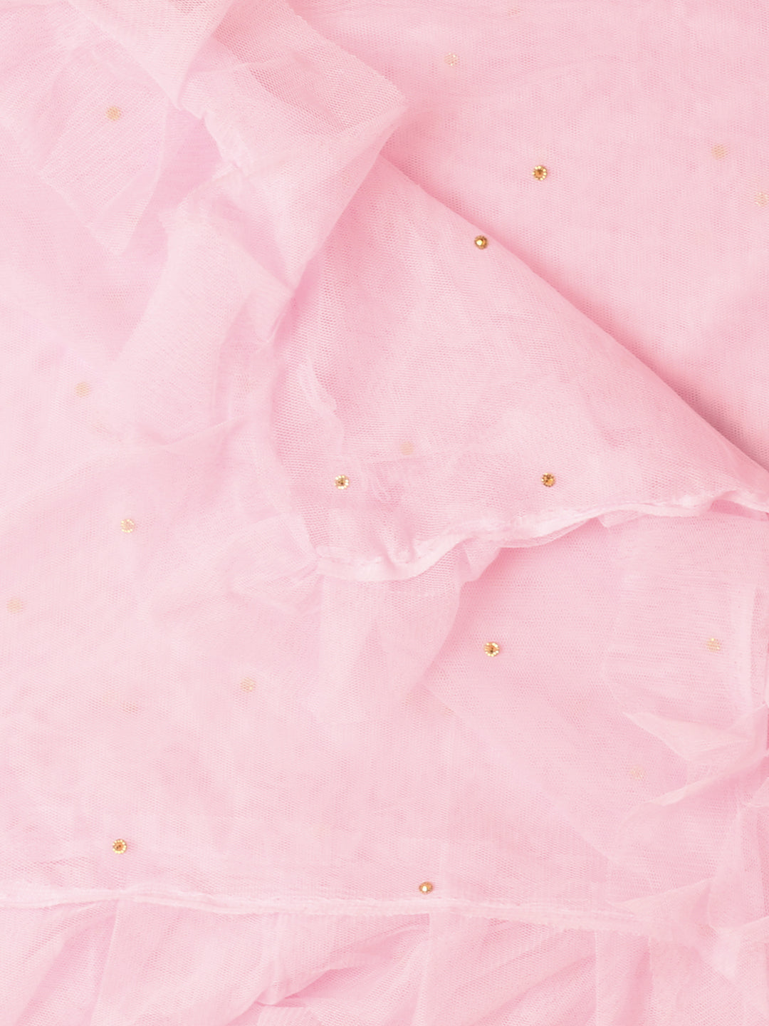 Embellished Pink Net Dupatta with Ruffles Dupatta Bazaar