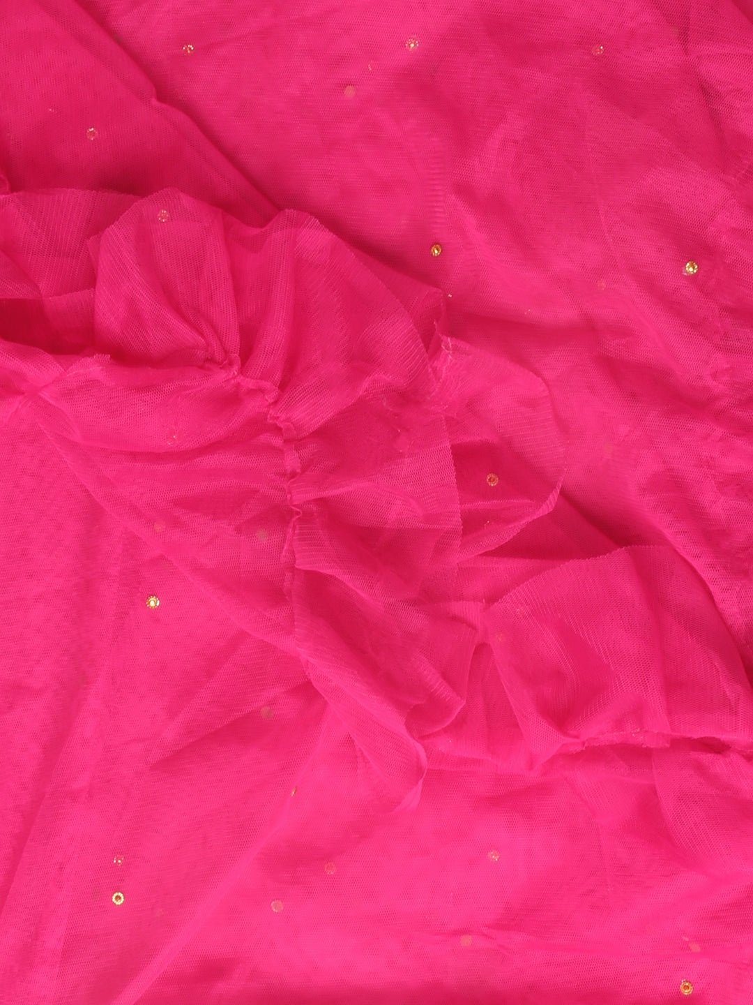 Embellished Pink Net Dupatta with Ruffles Dupatta Bazaar