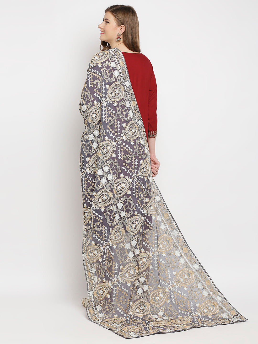 Grey Kashmiri Embroidery Dupatta – Dupatta Bazaar
