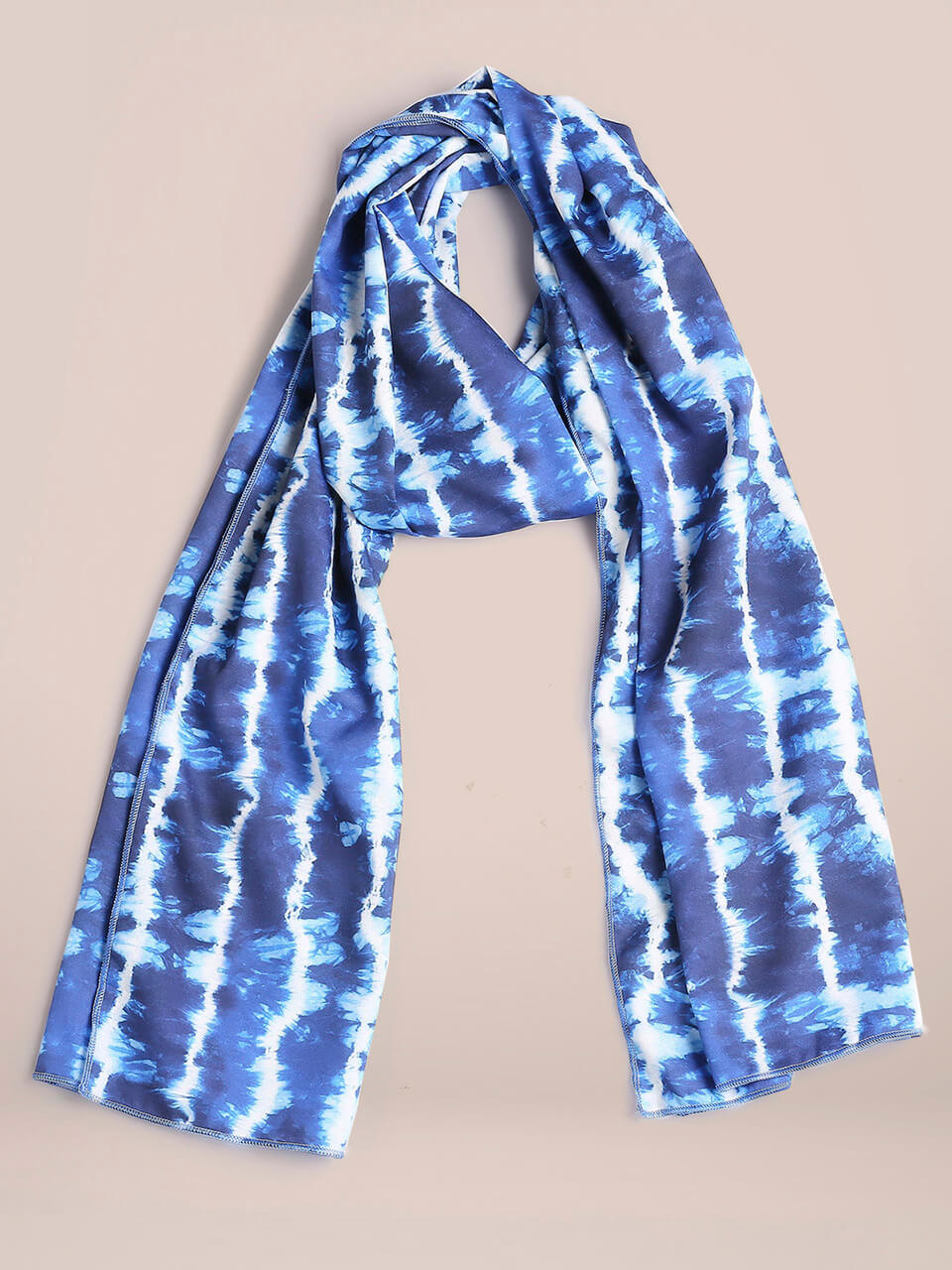 Printed Blue & White Satin Scarf – Dupatta Bazaar