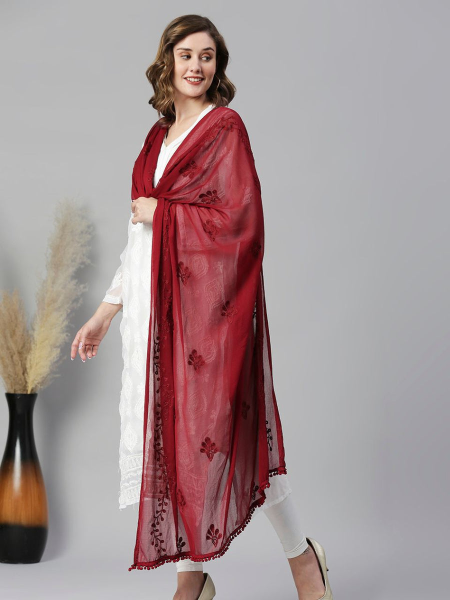 Black chiffon dupatta white embroidery Dupatta Bazaar