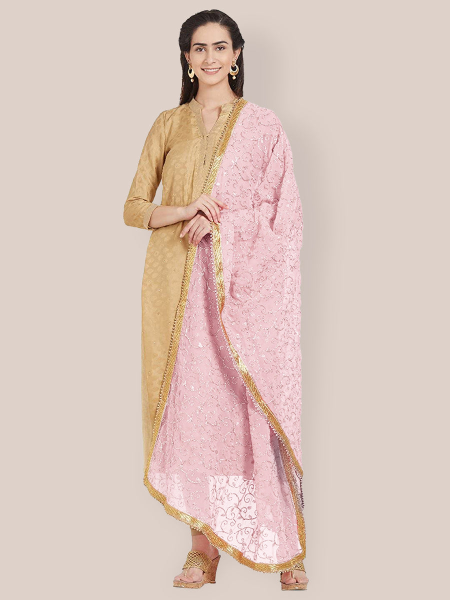 Rose Pink Embroidered Georgette Dupatta Dupatta Bazaar