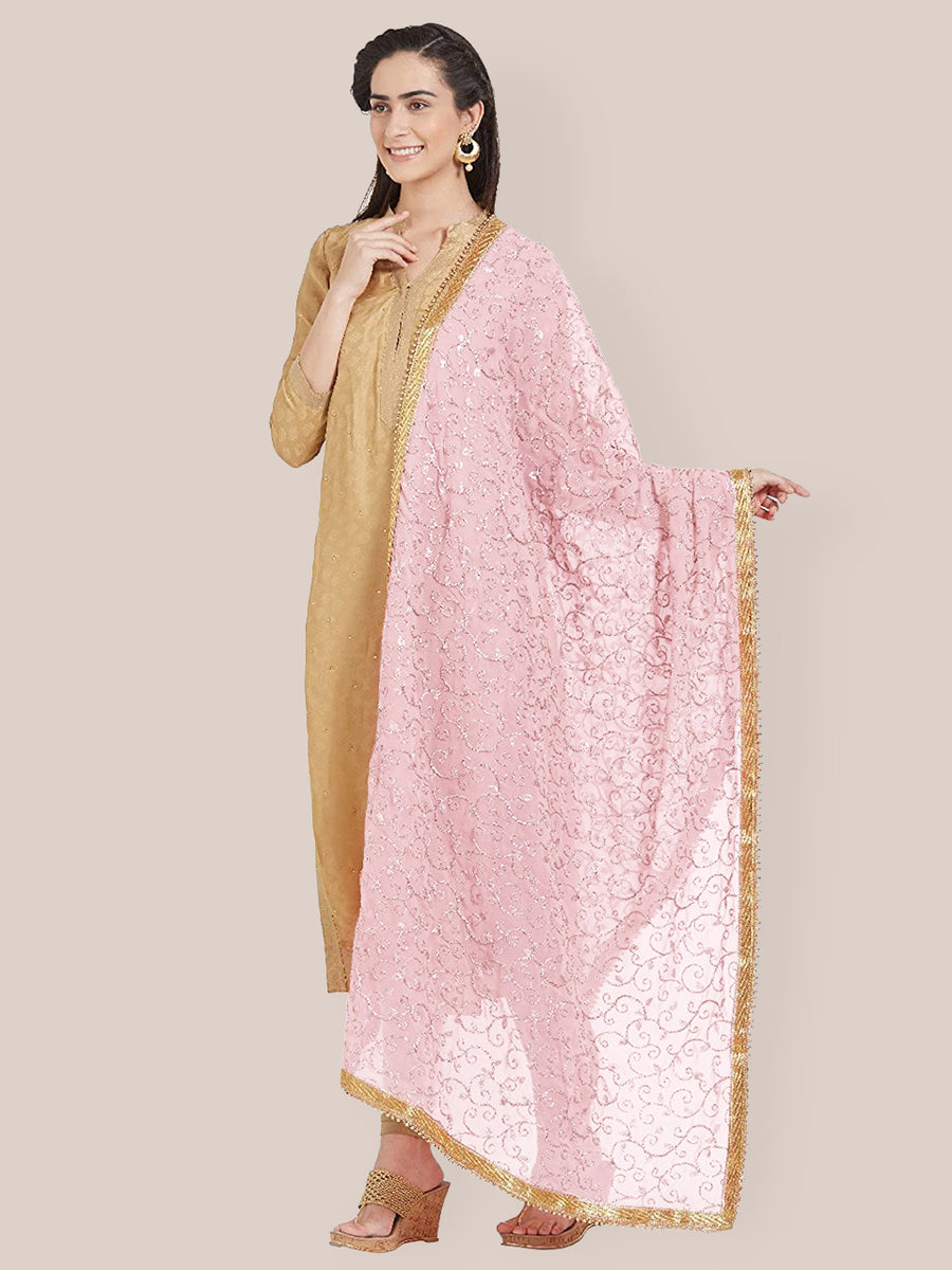 Rose Pink Embroidered Georgette Dupatta Dupatta Bazaar