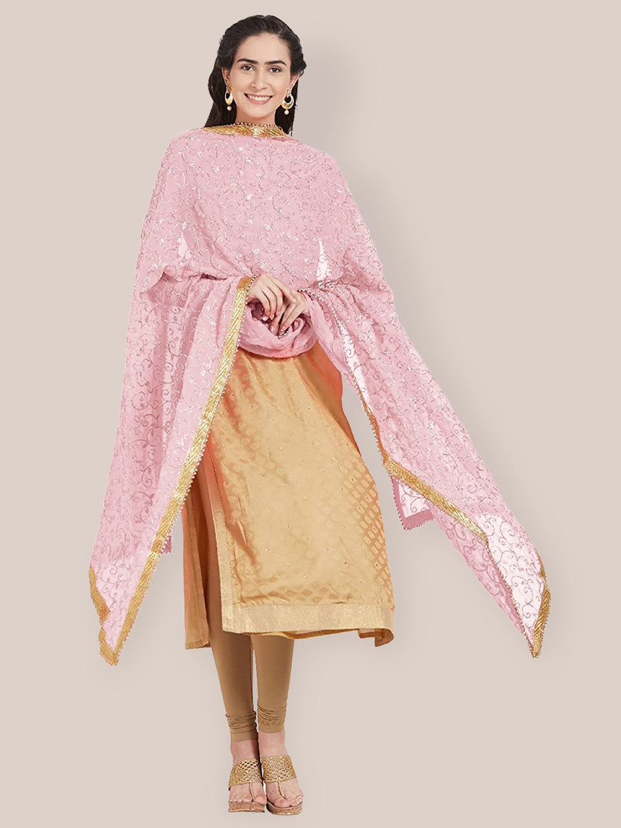 Rose Pink Embroidered Georgette Dupatta Dupatta Bazaar
