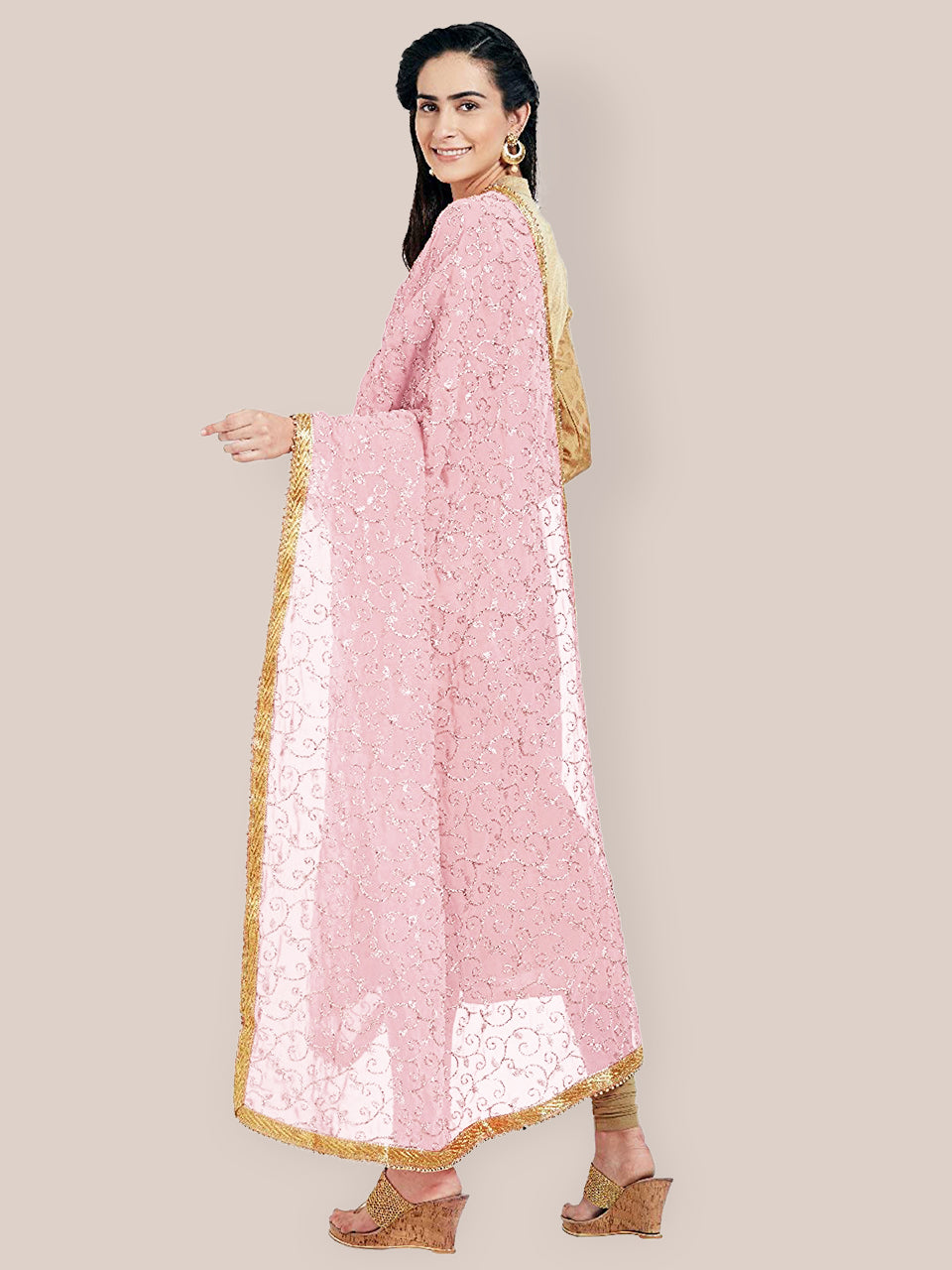 Rose Pink Embroidered Georgette Dupatta Dupatta Bazaar