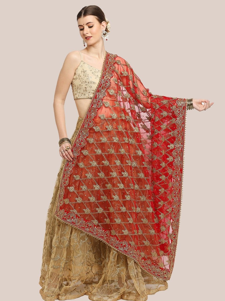 Embroidered Bridal & Wedding Wear Net Red Dupatta – Dupatta Bazaar